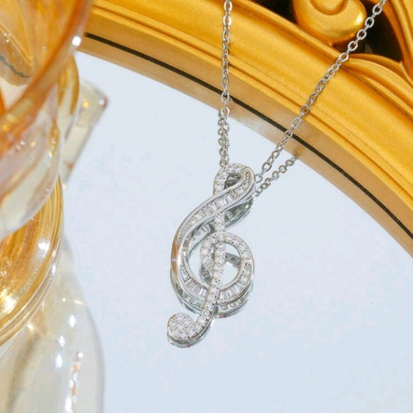 Jewelry | New Elegant Silver Tone Musical Note Pendant Necklace ...